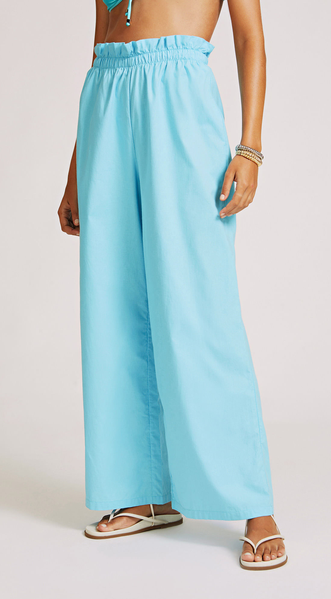 Calca Morena Rosa Pantalona Cós Elástico Básica Azul