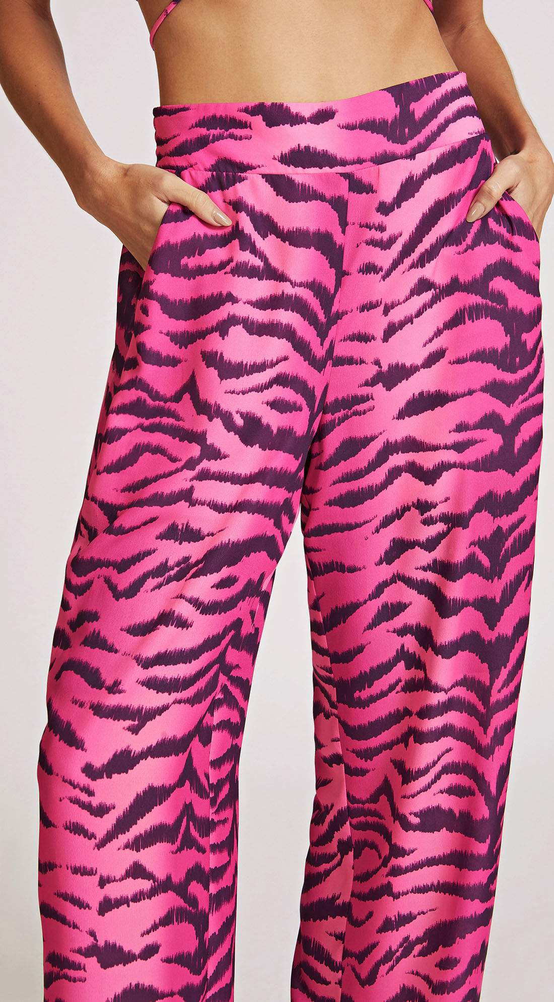 Calca Morena Rosa Pantalona Cós Alto Com Faixa Rosa