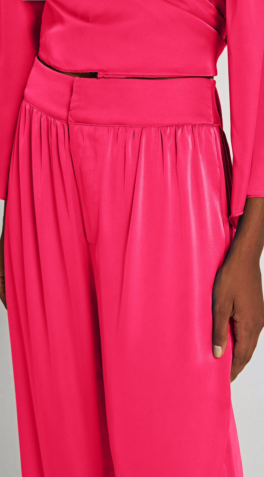 Calca Morena Rosa Pantalona Cós Largo Com Fendas Rosa