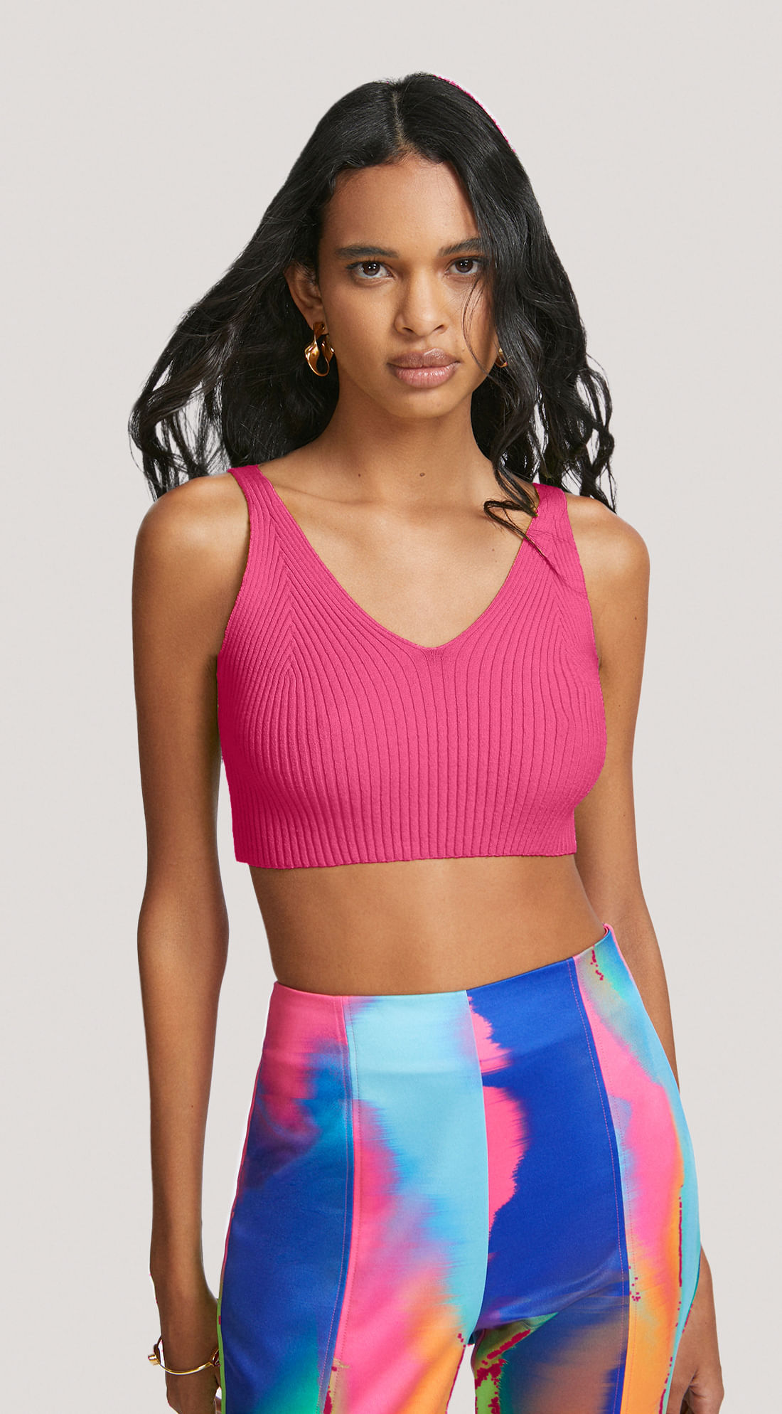 Top Morena Rosa Justo Cavado Canelado Pink