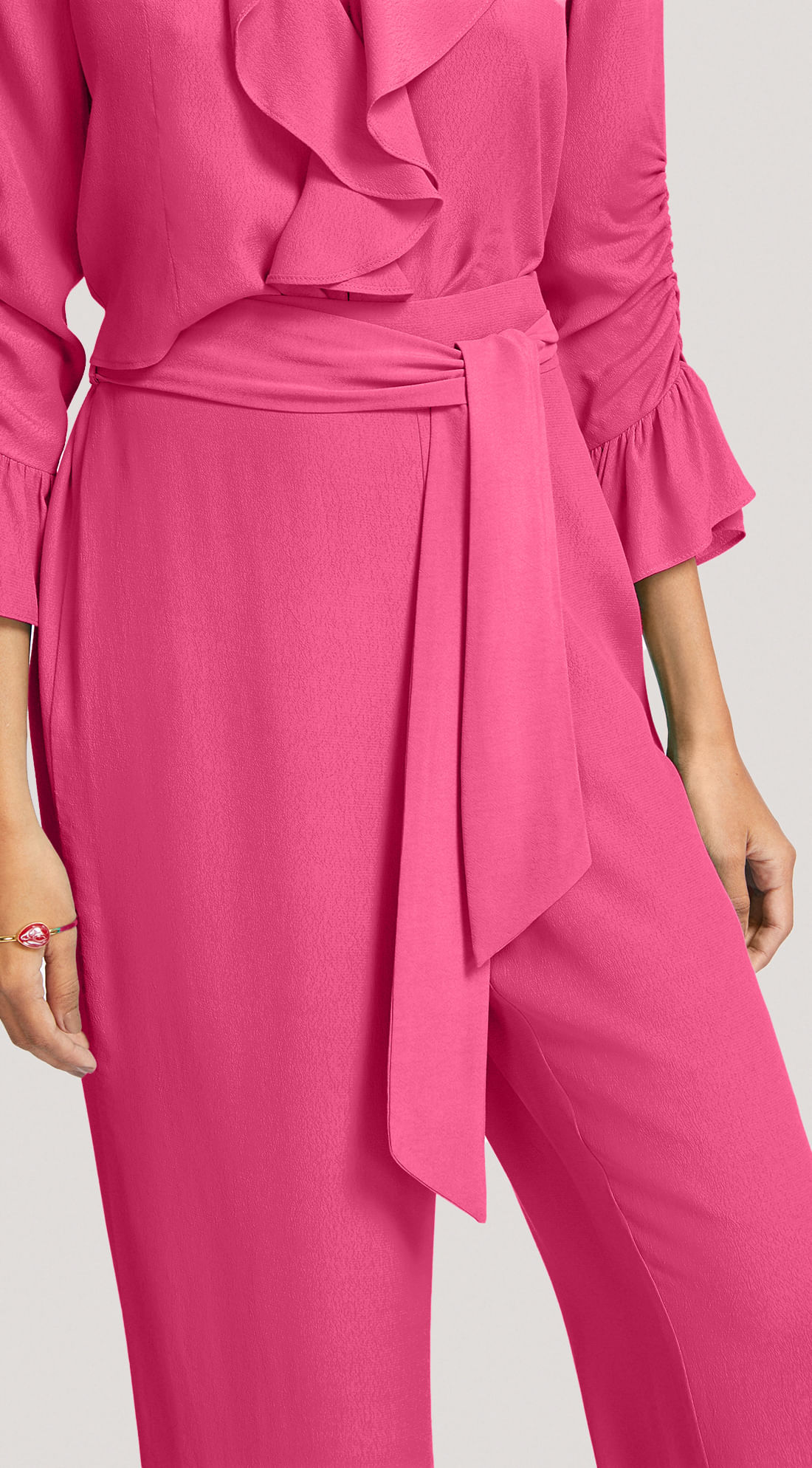 Calca Morena Rosa Pantalona Cós Alto Com Cinto Pink