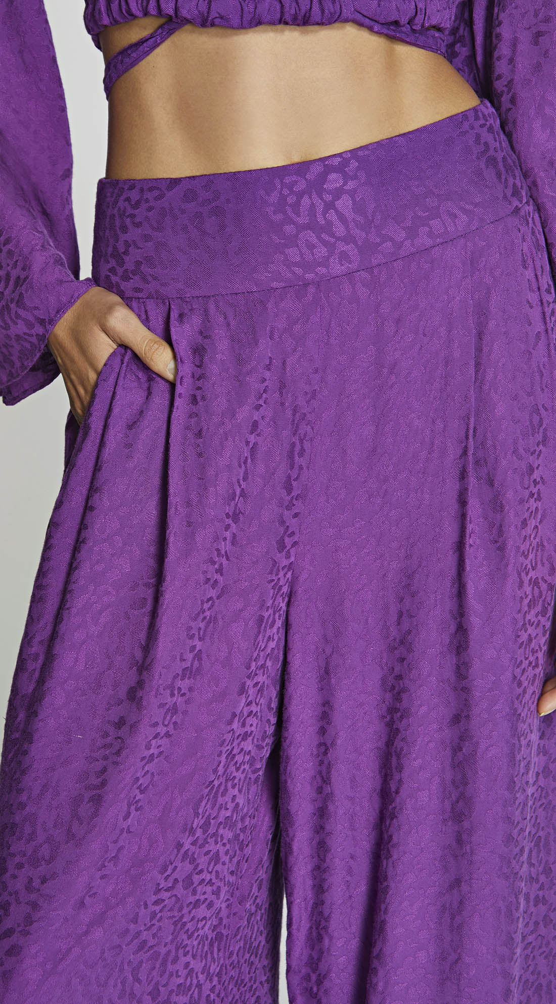 Calca Morena Rosa Pantalona Cós Elástico Bolso Faca Roxo