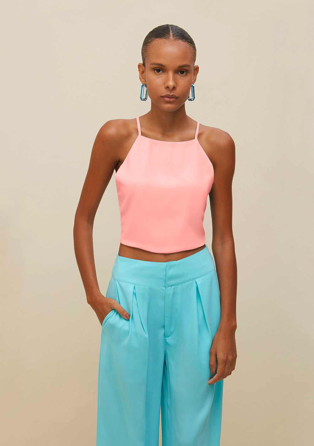 Top Morena Rosa Frente Única Alça Com Amarração Rosa