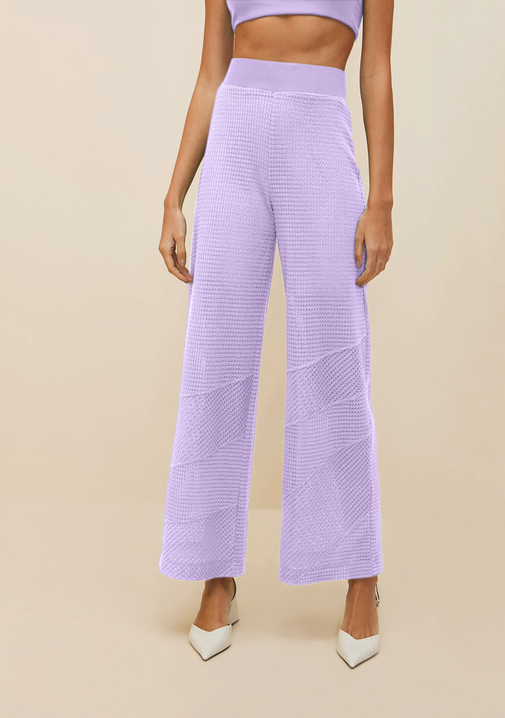 Calca Morena Rosa Pantalona Cós Alto Com Recorte Lilas