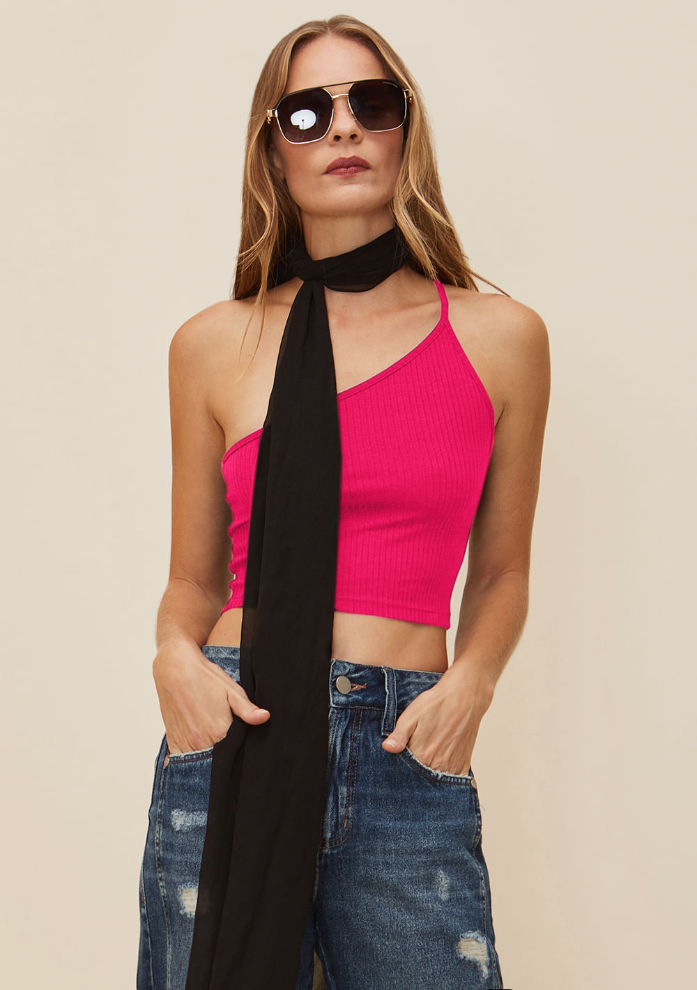 Top Morena Rosa Ombro Só Alça Assimétrico Pink