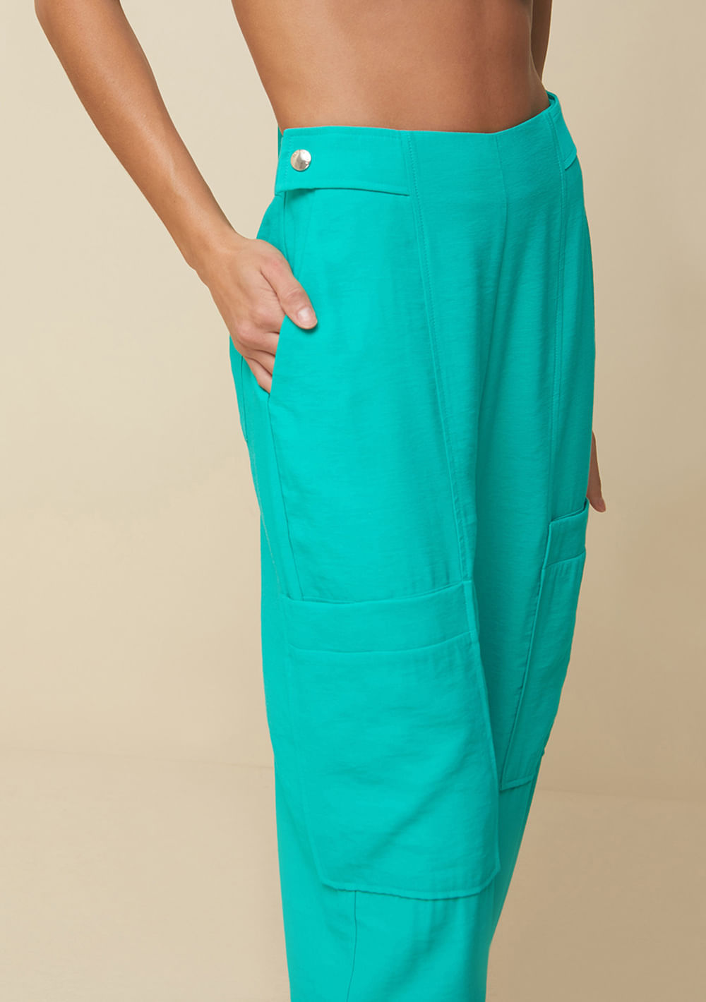 Calca Morena Rosa Cargo Cós Alto Com Martingale Verde