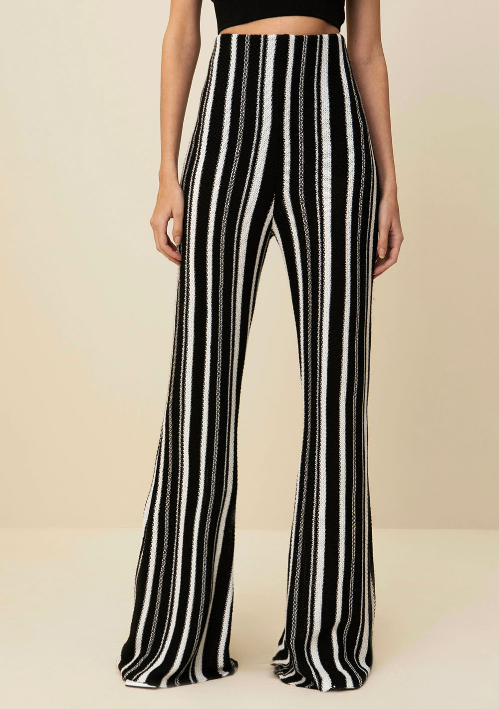 Calca Morena Rosa Flare Cós Alto Tricot Cinza