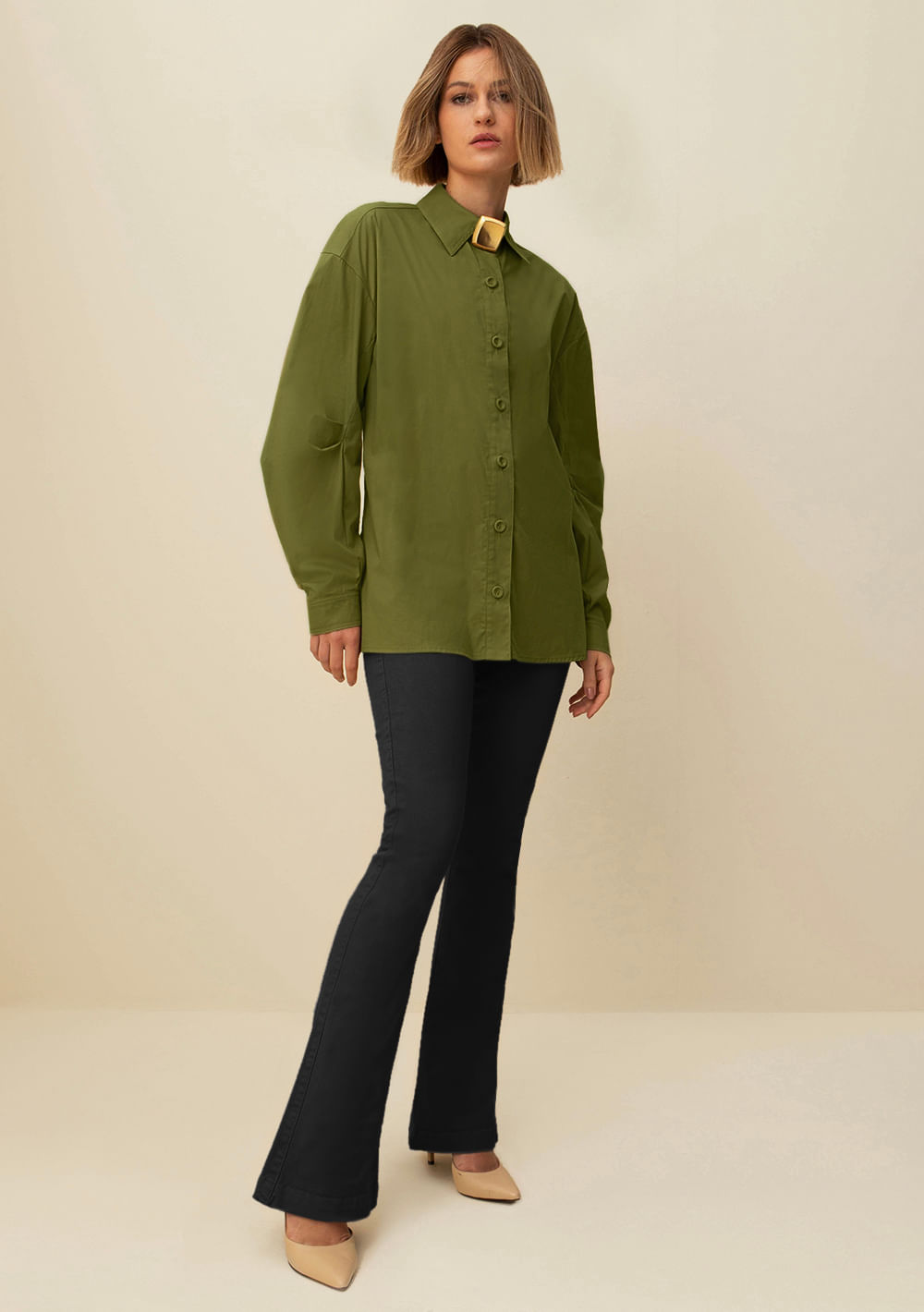 Calca Morena Rosa Boot Cut Carol Cós Alto Bolso Diferenciado Preto