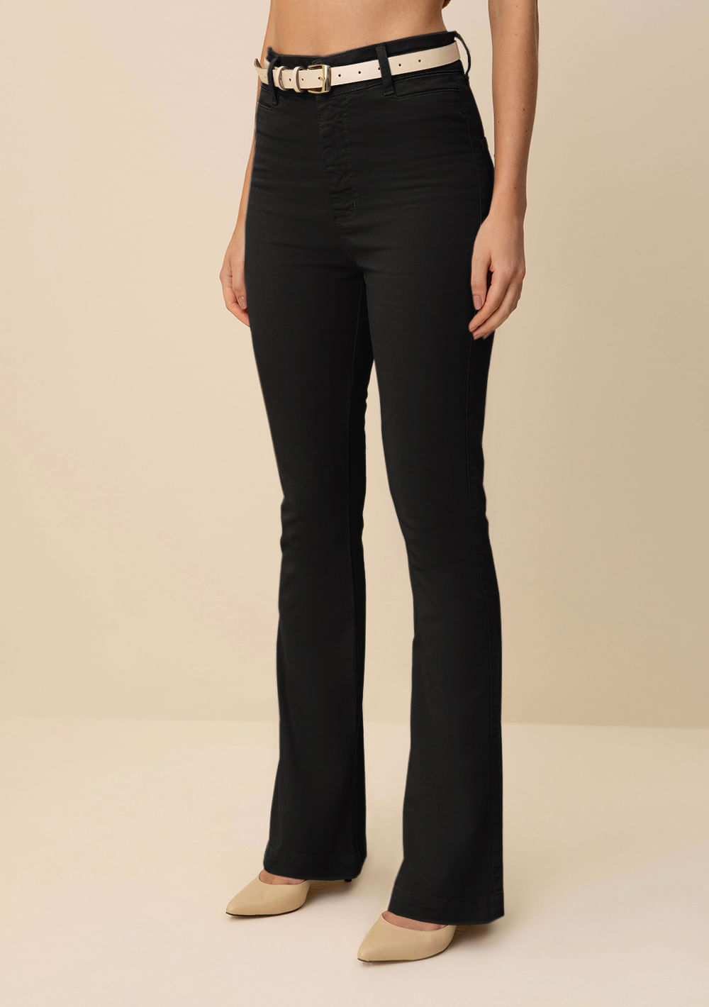 Calca Morena Rosa Boot Cut Carol Cós Alto Bolso Diferenciado Preto