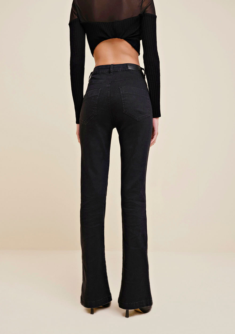 Calca Morena Rosa Boot Cut Carol Cós Alto Básica Preto