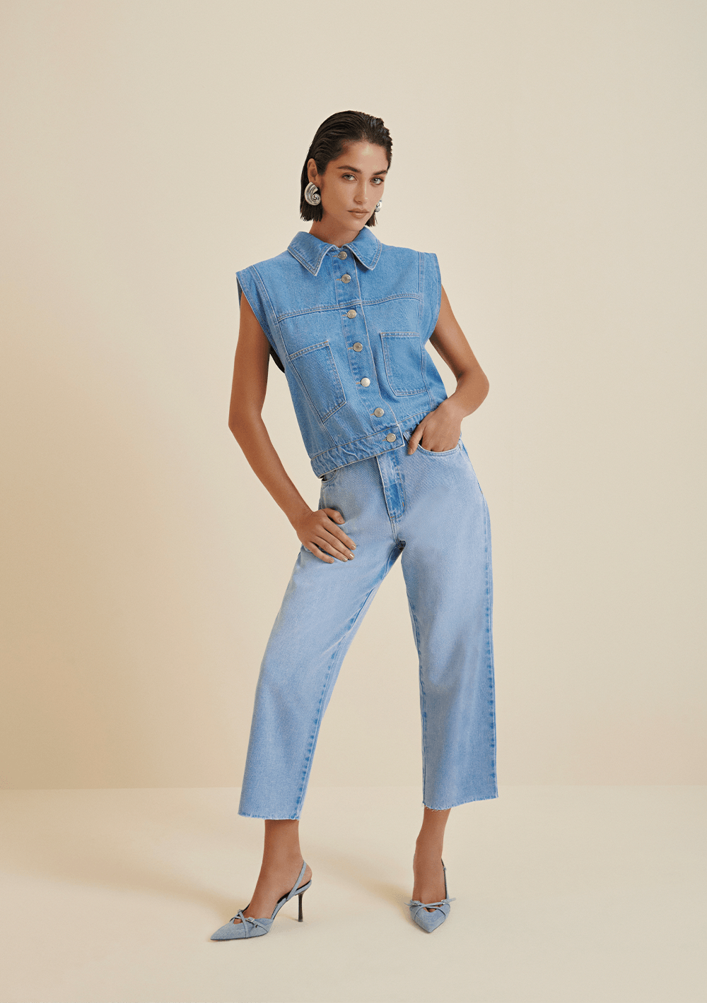 Calca Morena Rosa Reta Renata Cós Alto Barra A Fio Jeans