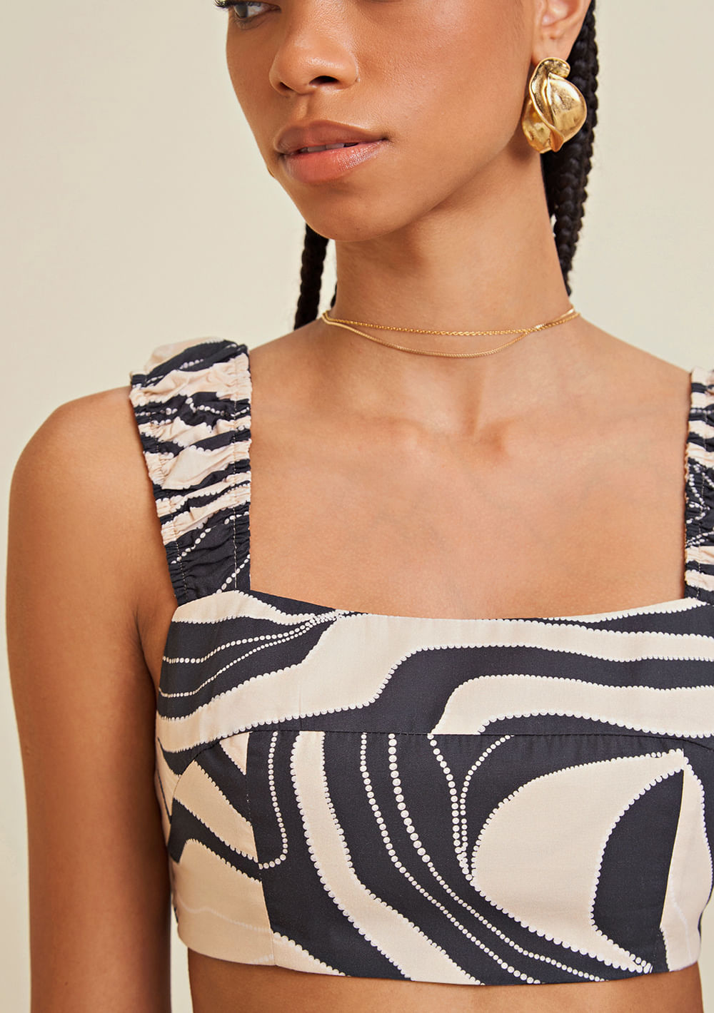 Top Morena Rosa Cropped Alça Detalhe Alça Preto