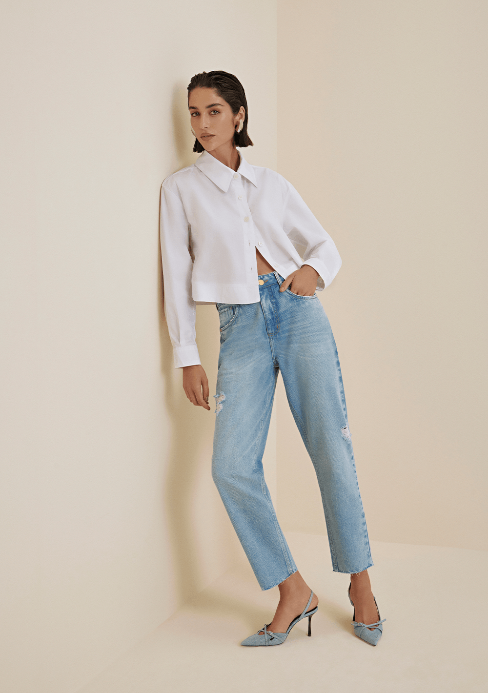 Calça Morena Rosa Mom Luisa Cós Alto Barra A Fio Jeans