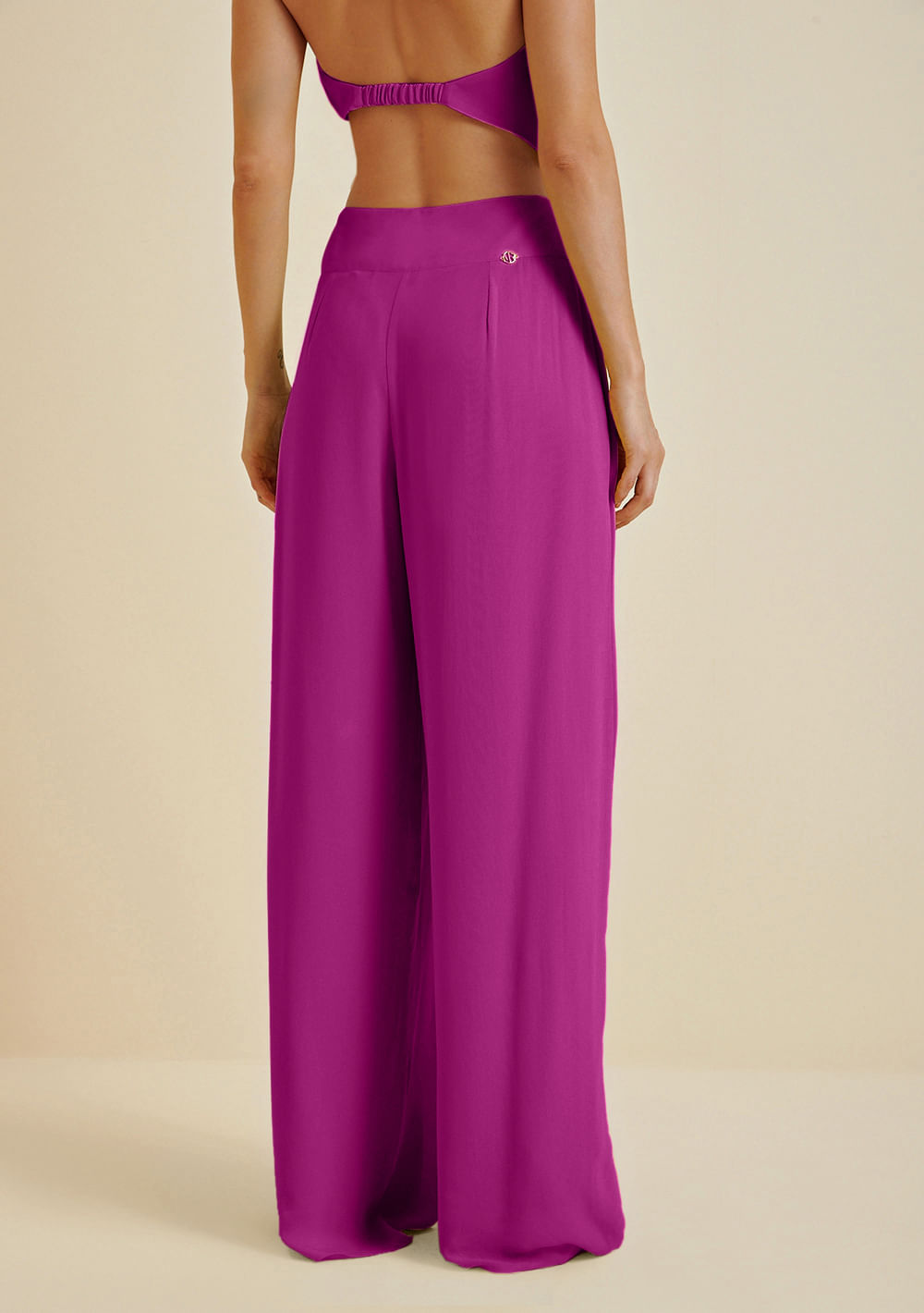 Calça Morena Rosa Pantalona Cós Alto Com Pregas Roxo
