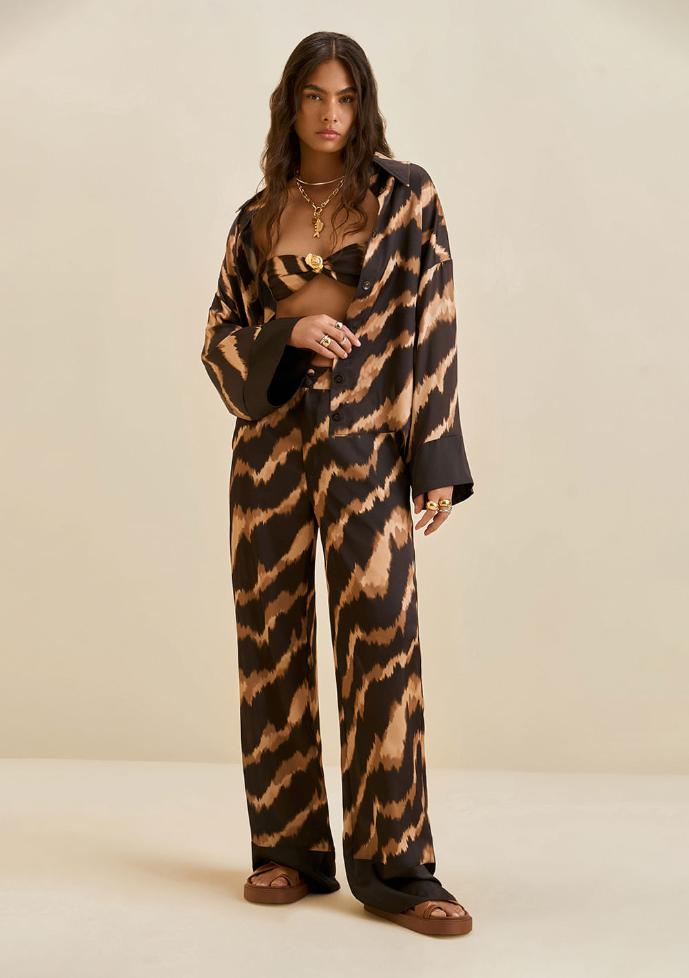 Calça Morena Rosa Reta Alta Marrom