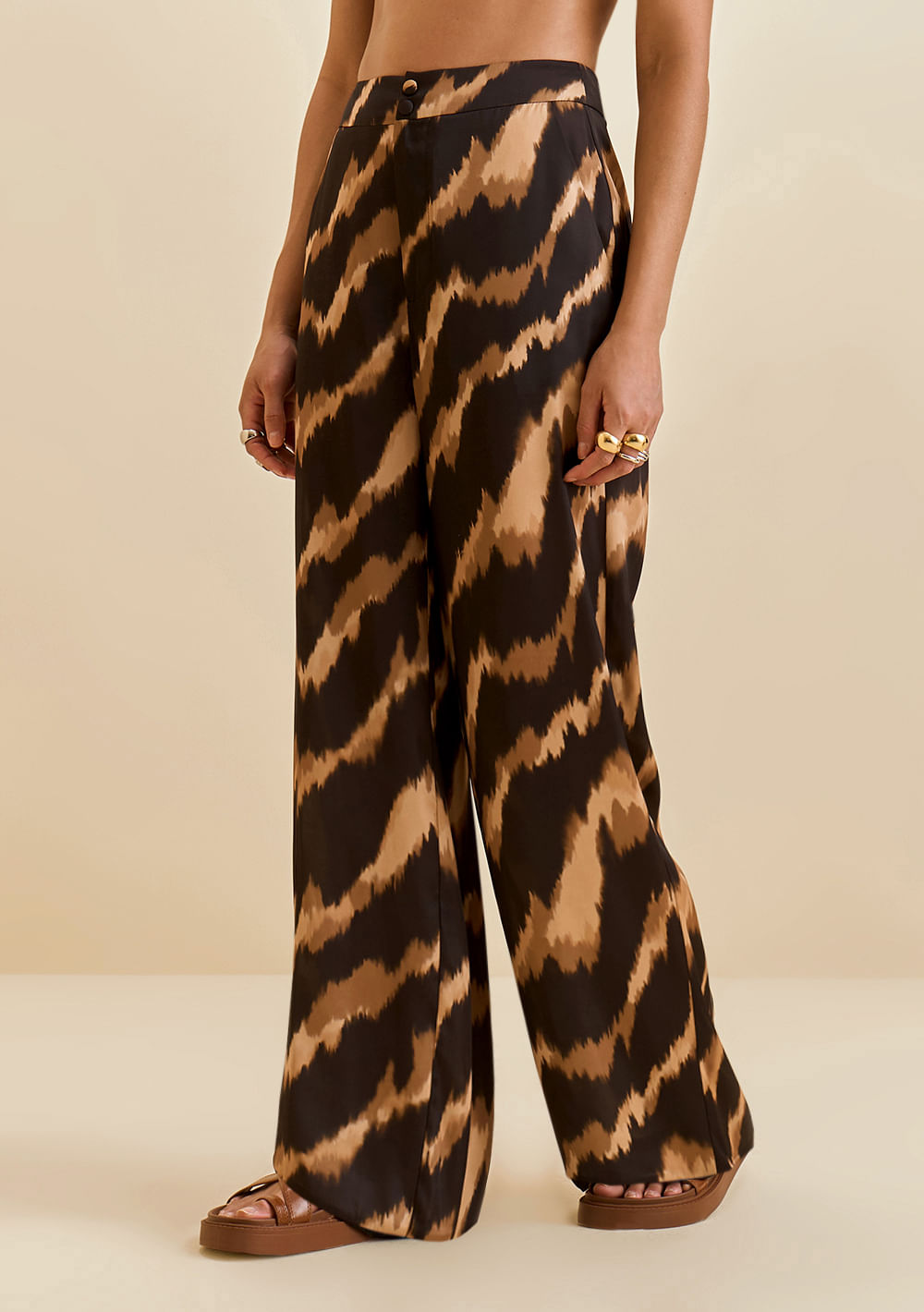 Calça Morena Rosa Reta Alta Marrom