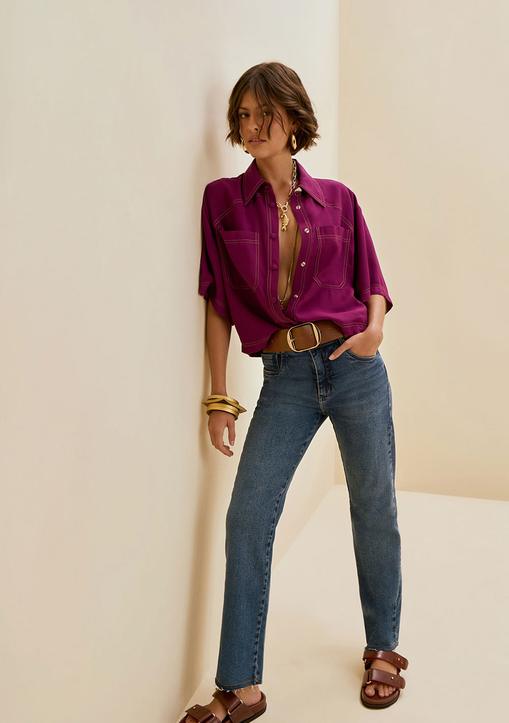 Calça Morena Rosa Reta Alta Azul