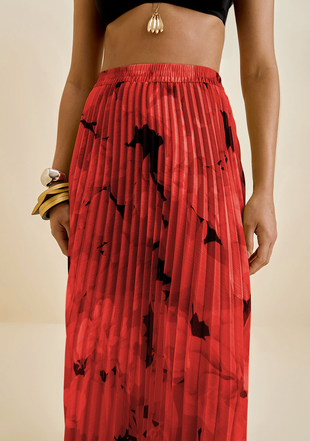 Saia Morena Rosa Reta Alta Longa Vermelho